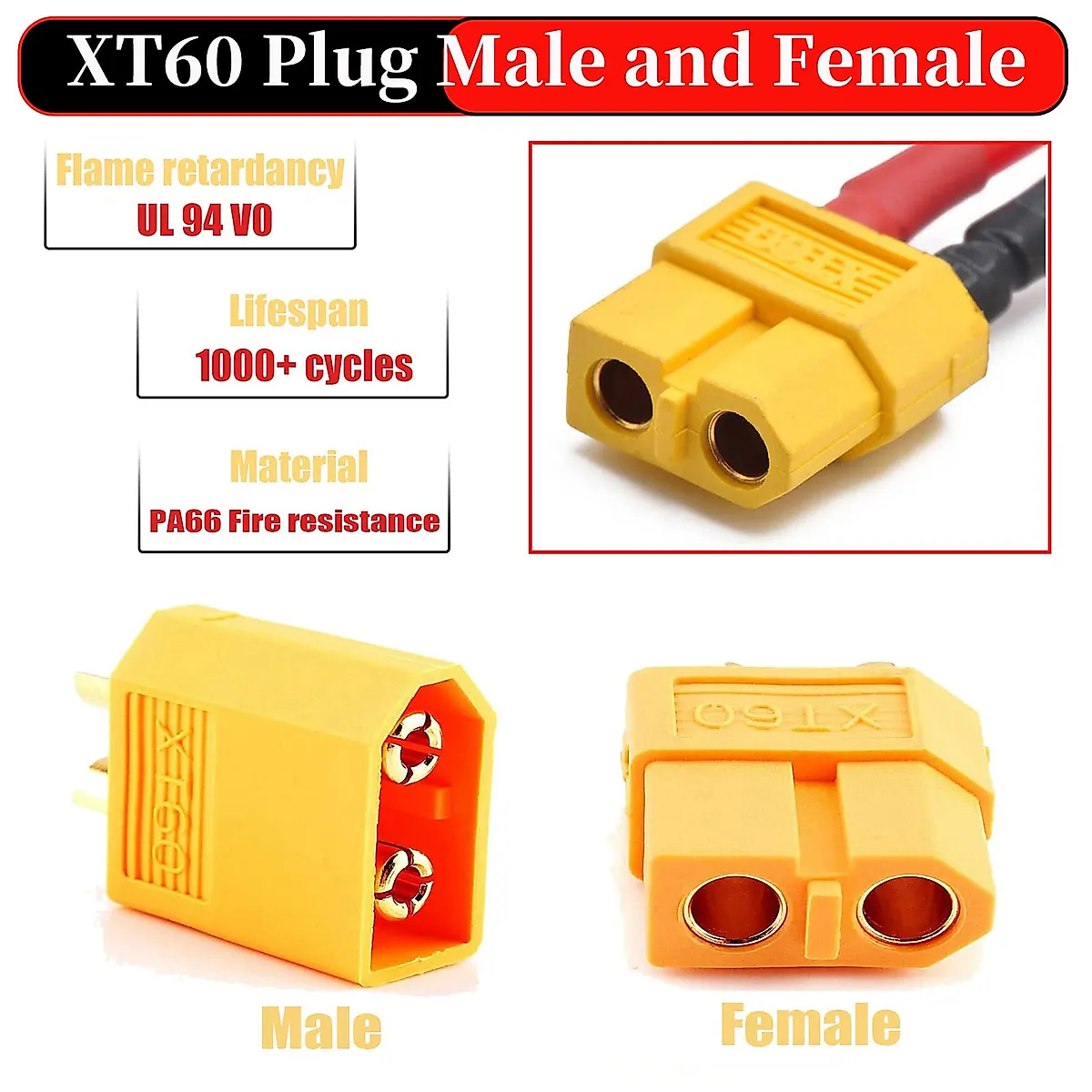2Pairs XT60 Plug Female and Male Connector, 14AWG Silicone Wire with Rubber Insulation Protective Cap for RC Drone Car Lipo Battery Charger