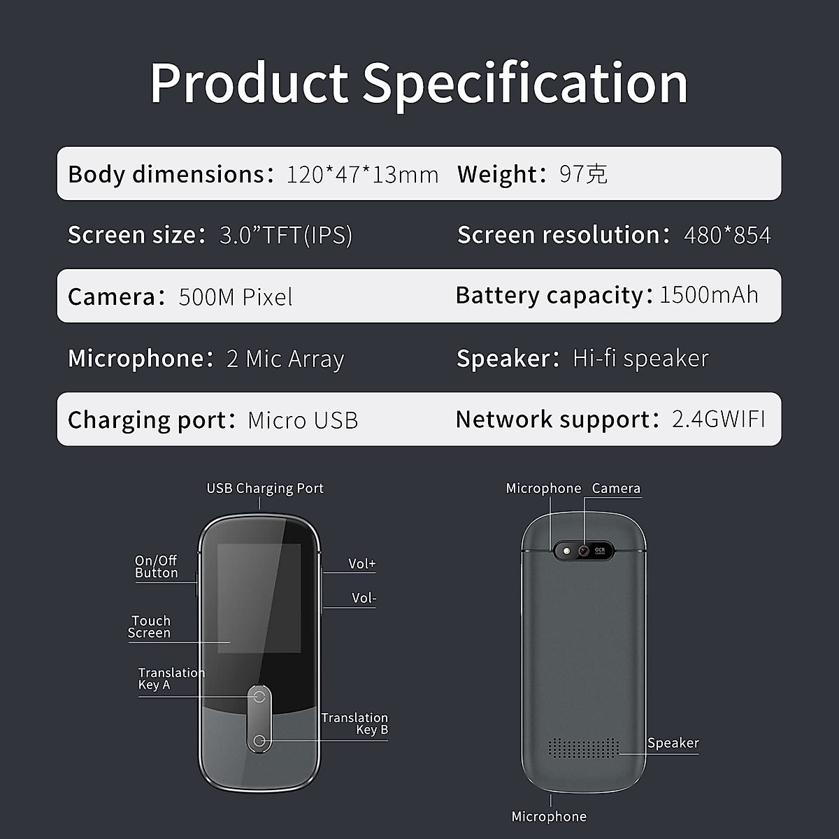 Anfier Language Translator Support 127 Languages Voice Translation Image Translation W09 Wi-Fi Hotspot Connection