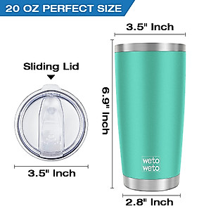 WETOWETO 20oz Insulated Stainless Steel Tumbler, Double Wall Vacuum Leak-proof Travel Coffee Mug, Powder Coated Water Cup (Cyan, 1 Pack)