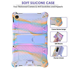 DETUOSI Silicone Case for Lenovo Tab M10 Plus 10.6 inch 2022 3rd Gen (TB-125F/TB-128F), Slim Lightweight Folding Stand Cover, Soft Protective Cover with Strap & Stylus Pen, Dazzle Rose Red & Purple