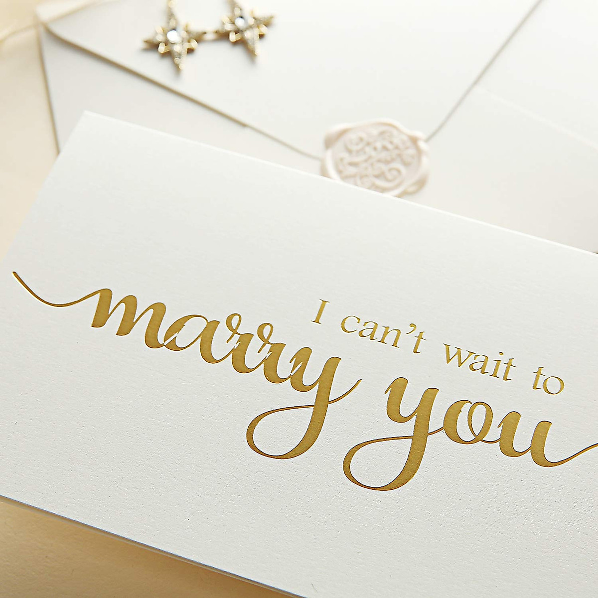 MarHermoso I Can't Wait to Marry You Wedding Day Card, to Your Bride or Groom, Gold Foil Notecard Love Note Before I Do(No.3)