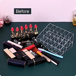 MOSIKER Lipstick Organizer,Small Clear Plastic Compact Lip Gloss Chapstick Perfume Sample Mascara Holder with 24 Slots