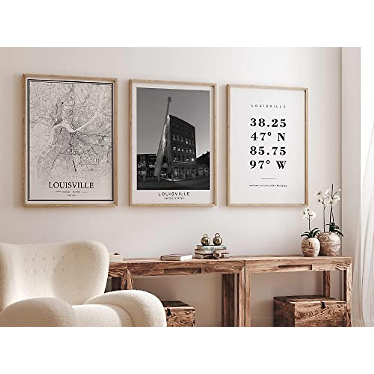 Dear Mapper Louisville United States View Abstract Road Modern Map Art Minimalist Painting Black and White Canvas Line Art Print Poster Art Line Paintings (Set of 3 Unframed) (16x24inch)