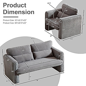 ATUMON 60" Corduroy Loveseat Sofa,Comfy Upholstered Leisure Lounge Chairs Single Sofa with 2 Waist Pillow for Bedroom,Living Room (Grey, 60" Corduroy Loveseat)