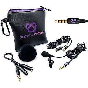 Purple Panda Smartphone Lavalier Lapel Microphone with 3.5mm Plug - Omnidirectional Condenser Clip On Lav Mic Kit - Compatible with iPhone, Android, Samsung, iPad, Tablets - Skype/Zoom, Video Calls