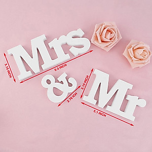 Mr & Mrs Wedding Sign for Table Decoration Photo Props,Party Table,Top Dinner,Rustic Wedding Decorations (White)