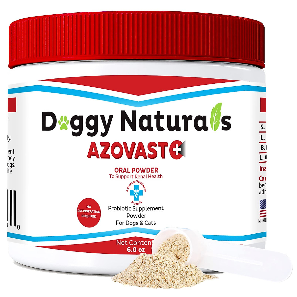 Azovast Plus Kidney Health Supplement for Dogs & Cats, Oral Powder (6 Oz) - (120 Doses/Jar) NO Refrigeration Required - Help Support Kidney Function & Manage Renal Toxins (Made in U.S.A) (6 Oz)