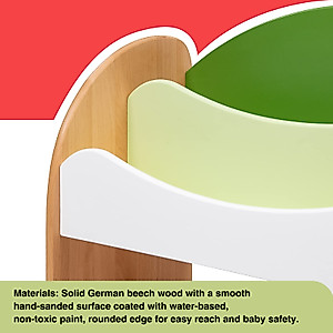 Flying Olly Kids Bookshelf, Solid German Beech Wooden Toddler Bookcase with Wheels, Children Books Display Shelf, Baby Books and Toys Storage Rack, Infant Book Cart for Bedroom, Playing Room - Green