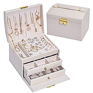 Bausweety Jewelry Box with 2 Drawers,Lockable Jewelry Organizer for Women Girls