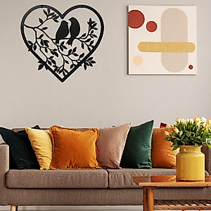 Moxweyeni Metal Bird Wall Art Decor, Birds on a Branch, 30 x 28 cm, Black, Wall Panel, for Living Room, Bathroom, Kitchen, Bedroom, Office, Modern, Unframed