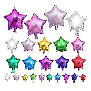 AnnoDeel 50pcs Colorful Star foil Balloons, 18inch Star 10inch Star 5inch Star 3 Size Random Color Star Mylar balloons for Baby Shower Birth Wedding Birthday Decoration