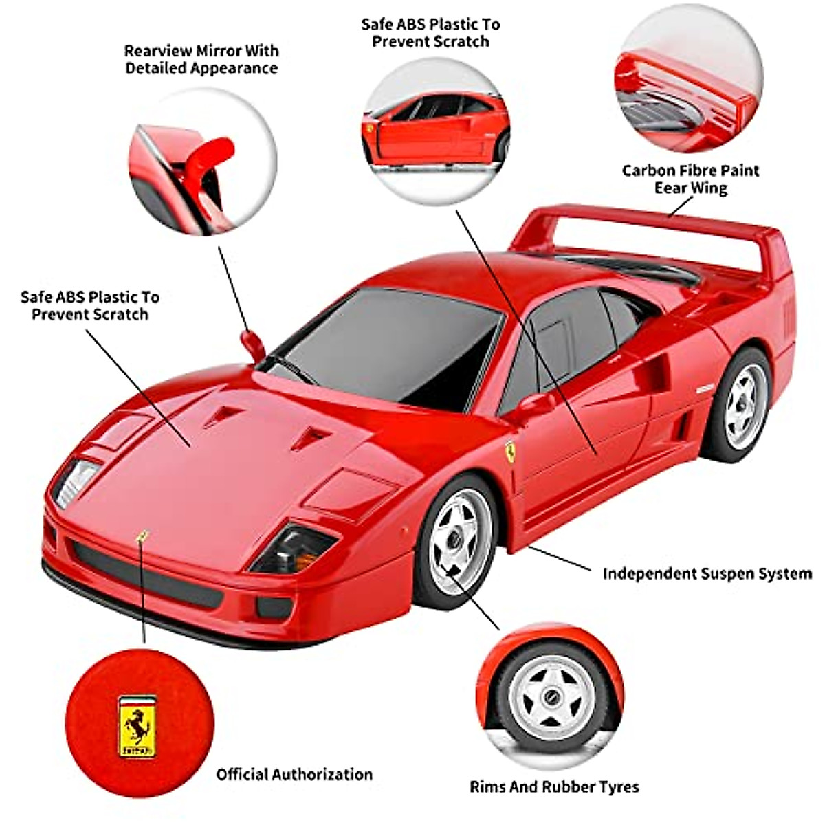 BEZGAR Ferrari F40 Remote Control Car Officially Licensed Ferrari Toy Car Model，1:24 Sport Race Car for Kids, Adults, Girls and Boys Holiday Ideas Gift (78800 Red)