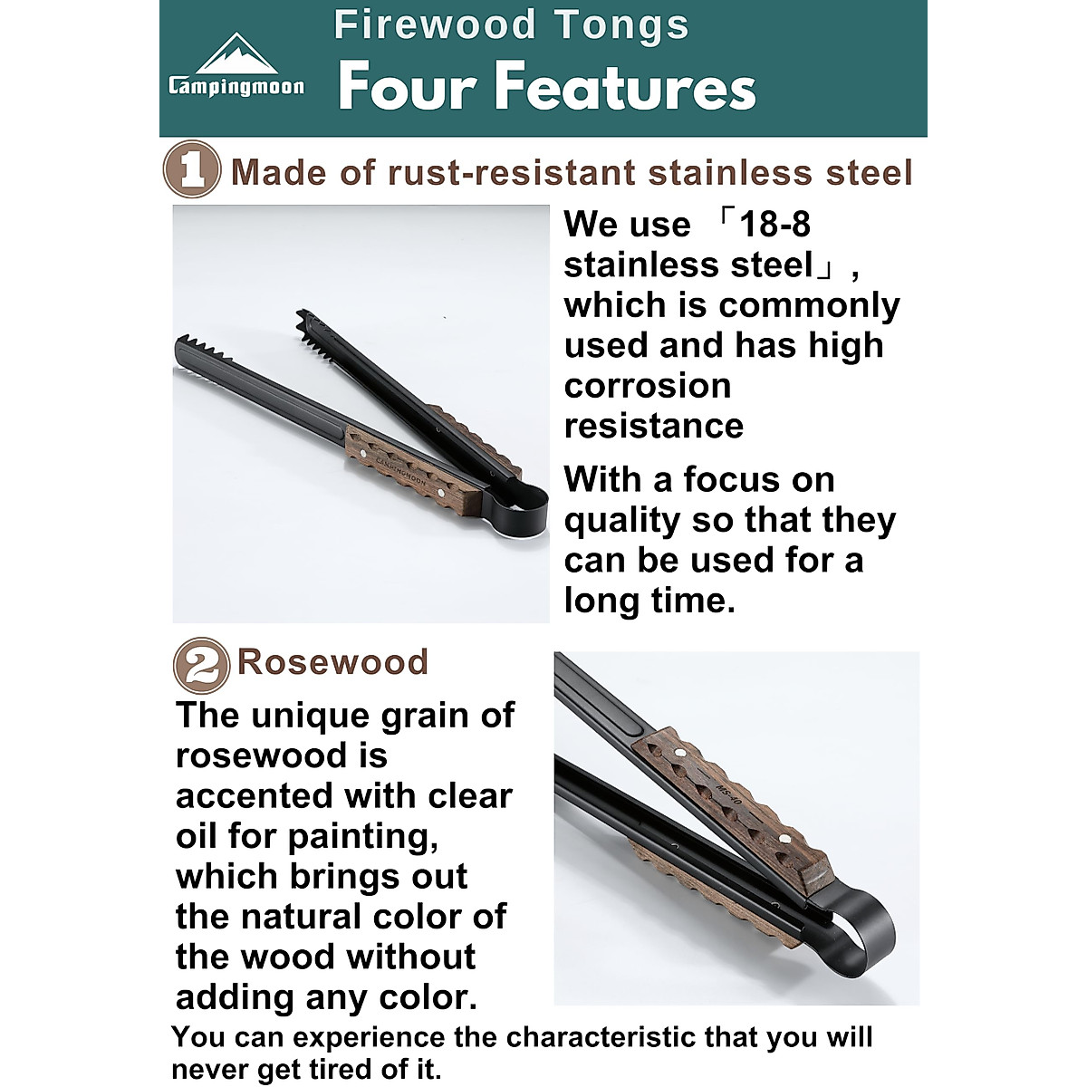 CAMPINGMOON 16-inch Length Fireplace Firewood Tongs with Scissor Shape Serrated Log Claw Tongs for Bonfire Campfire Fire Pit with Wood Hand BKMS-41