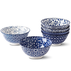 Selamica Porcelain 20oz Bowls Set Bundle with 8 inch Porcelain Pasta Bowls, Vintage Blue