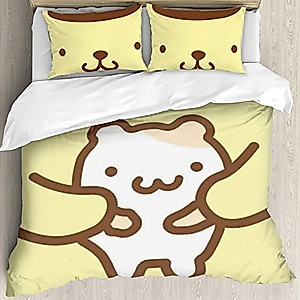 Yellow Comforter Set for Girls Boys Pompompurin Beding Set Gifts Bedding for Kids Kawaii Puppy Pattern Bedding Set Twin Size Bedroom Decor (1 Comforter Cover + 2 Pillowcases) Soft Lightweight