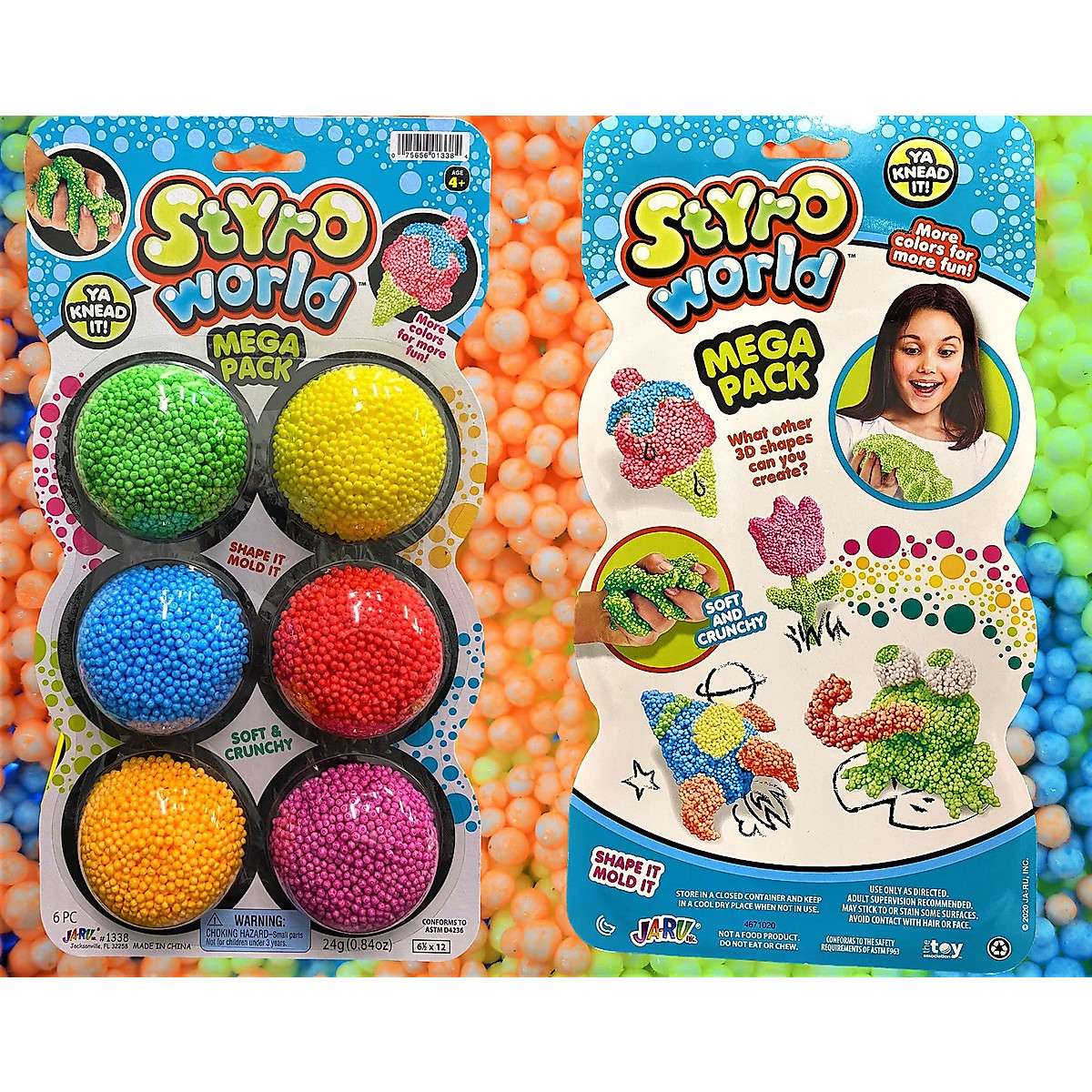 JA-RU Educational Play Styrofoam (1 Pack Assorted) Fidget Toys Stress Relief Toy, Sensory, Sensory Bin, Modeling Foam Beads Play Kit for Kids Magic Clay Art Crafts Party Favors Preschool Toys 1338-1