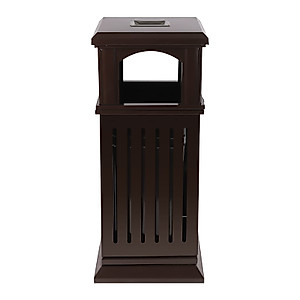 DCEHKR Open-Top Industrial Waste Trash Can, 8.8 Gallon Outdoor Metal Waste Receptacle with a Lock on Lid 35.5x15.8x15.8 in Galvanized Sheet Trash Can Suitable fIor Indoor or Outdoor Use (Brown)