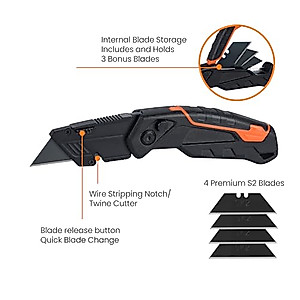 Lichamp Heavy Duty Utility Knife, 4 Pack Razor Box Cutter Knives Retractable and Folding Set with 16pcs SK2 Blades, E4N02S