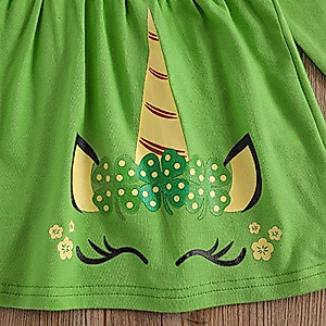 sshybmne Toddler Kids Girl St. Patrick 's Day Outfits Long Sleeve Top Dress Four-Leaf Clover Print Pants Clothes Set (Green, 6-7T)