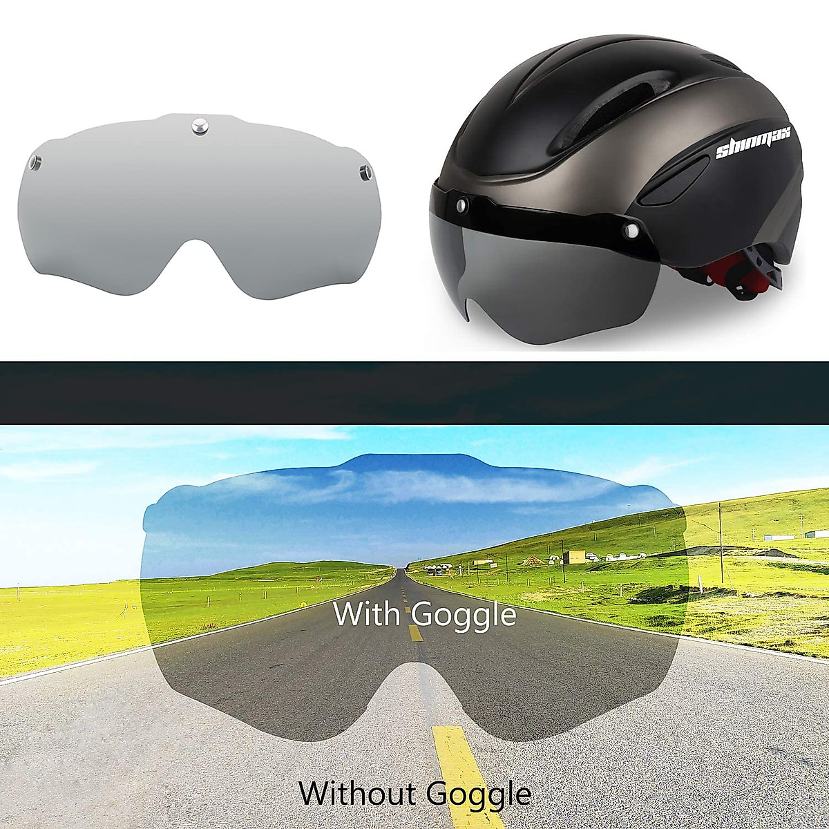 Shinmax Bike Helmet for Men Women, Bicycle Helmet with Detachable Magnetic Goggles for Adult Road Biking Mountain Cycling Helmet (BC-001)