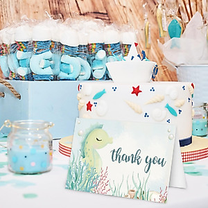 AnyDesign 36 Pack Sea Animal Thank You Cards Bulk Watercolor Cute Ocean Creatures Note Cards with Envelopes Stickers Funny Cartoon Blank Greeting Cards for Birthday Baby Shower, 4 x 6 Inch