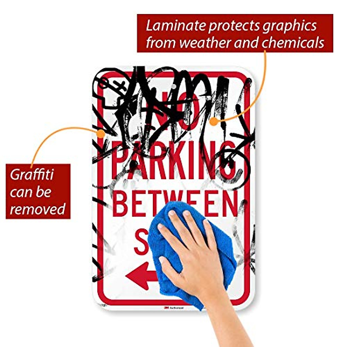 SmartSign-T1-1050-HI No Parking Between Signs Sign With Left Arrow By | 12" x 18" 3M High Intensity Grade Reflective Aluminum - Red on White