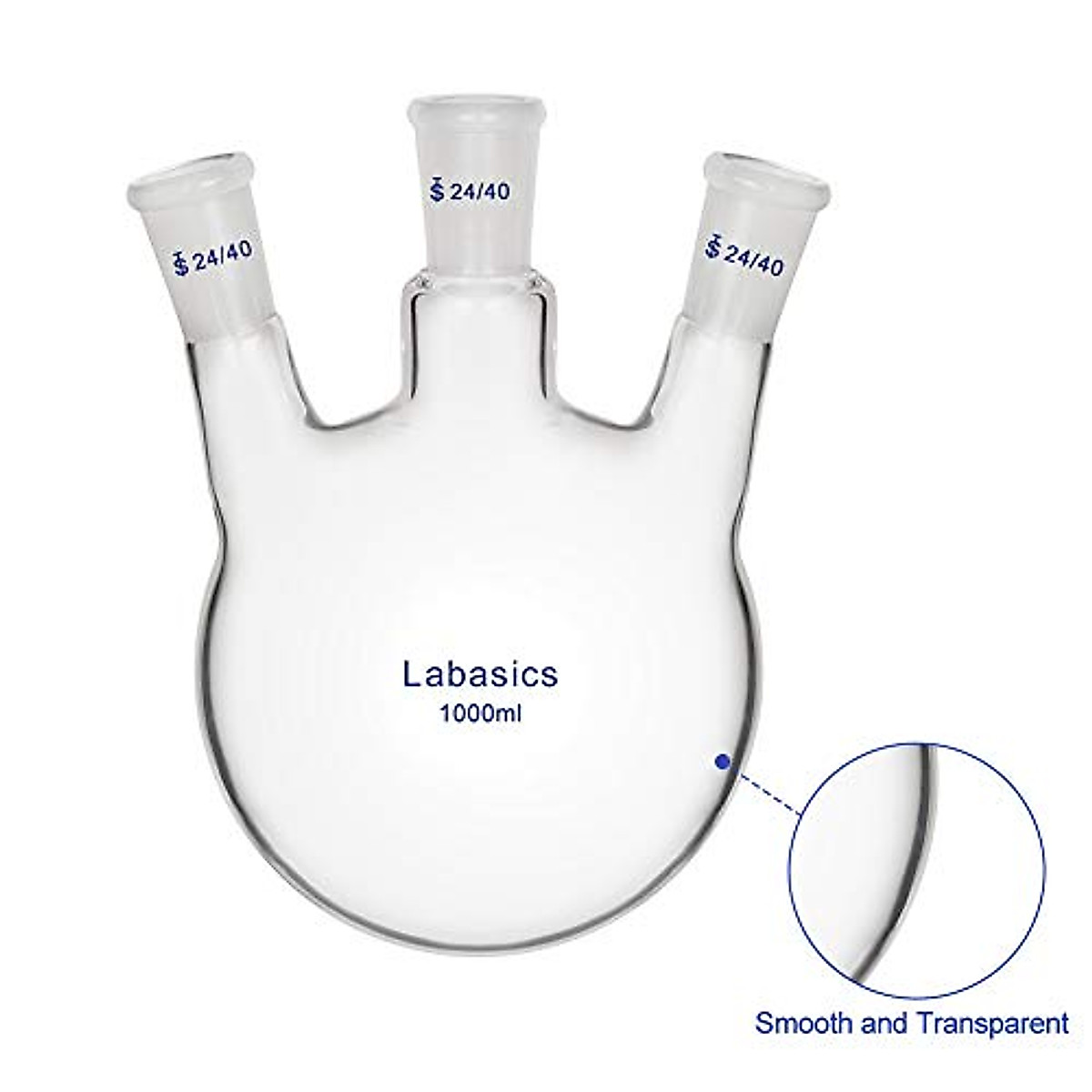 Labasics Glass 1000ml 3 Neck Round Bottom Flask RBF, with 24/40 Center and Side Standard Taper Outer Joint, 1000ml