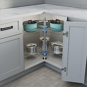 DOWELL 32inch Kidney Shape Chrome Lazy Susan Double Rack Kitchen Cabinet 2 Shelf Set 4001-270-32