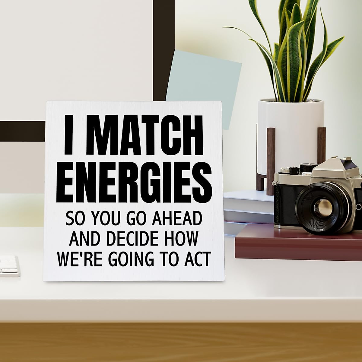 Funny Office Sign I Match Energies Office Wood Wood Plaque Tabletop Signs Decorative Desk Wall Home Office Decor 6.2 X 6.2 Inches
