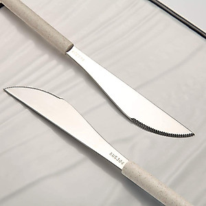 ArderLive 3 PCS Outdoor Flatware Set with Case, Fork Spoon Knife/Travel Set for Travel, Lunch Box and Camping, Christmas gifts Beige