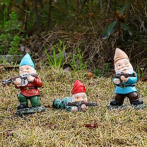 PERFECTOP 3Pcs Military Soldier Garden Gnomes with Guns AK47, Funny Army War Combat Defender Gnome Statue Figurines, Indoor Outdoor Patio Yard Lawn Desktop Decor, Thanksgiving Christmas Ornament Gift