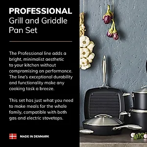 Scanpan Professional 10.5” Square Grill Pan & 11” Griddle - Easy-to-Use Nonstick Cookware - Dishwasher, Metal Utensil & Oven Safe - Made in Denmark