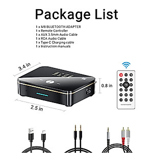 PONYBRO Bluetooth 5.0 Audio Receiver Transmitter 2 in 1 with Remote, Bluetooth Hi-Fi Audio Adapter with 3.5mm＆RCA,COAXIAL,Optical,NFC,Aptx-LL for Home and Car Stereo, AV Receiver or Amplifier