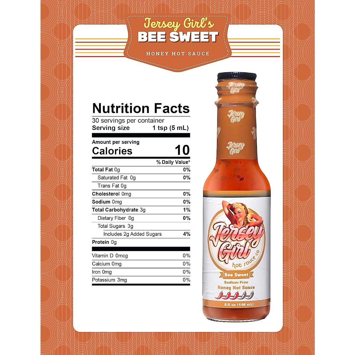 Jersey Girl (Bee Sweet Honey Hot Sauce) Trinidad Scorpion & Ghost Pepper - No Sodium/Salt Free