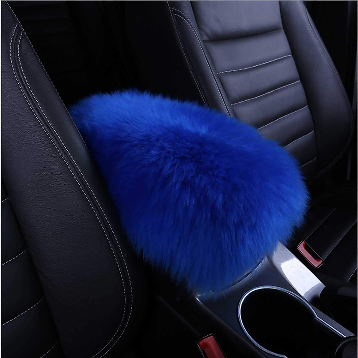 EGBANG Auto Center Console Cover, Console Cover Armrest Pads, Warm Winter Sheepskin Wool Car Armrest Seat Box Pad Cushion Protector Universal Fit (Blue)