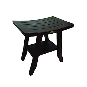FULLY ASSEMBLED- Satori 18" Eastern Styled Solid Teak Shower Bench WITH SHELF- ADJUSTABLE HEIGHT FOOT PADS