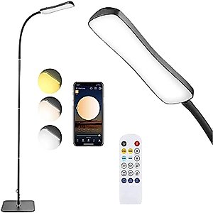 DEKITA LED Floor Lamp, Bright 12W Floor Lamps for Living Room with 1H Timer Stepless Adjustable 3000-6500K Colors & Brightness Standing Lamp with Remote，Floor Reading Lamp with Alexa Google Assistant
