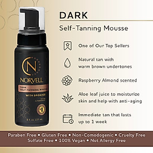 Norvell Sunless Self Tanner Mousse with Bronzer - Instant Natural Looking Bronzing Glow, 8 fl.oz.