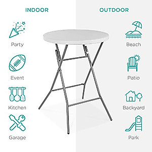Best Choice Products 32in Bar Height Folding Table, Round Indoor Outdoor Accessory for Patio, Backyard, Dining Room, Events w/Thick Table Top, Metal Frame, Locking Legs, 330lb Weight Capacity - White