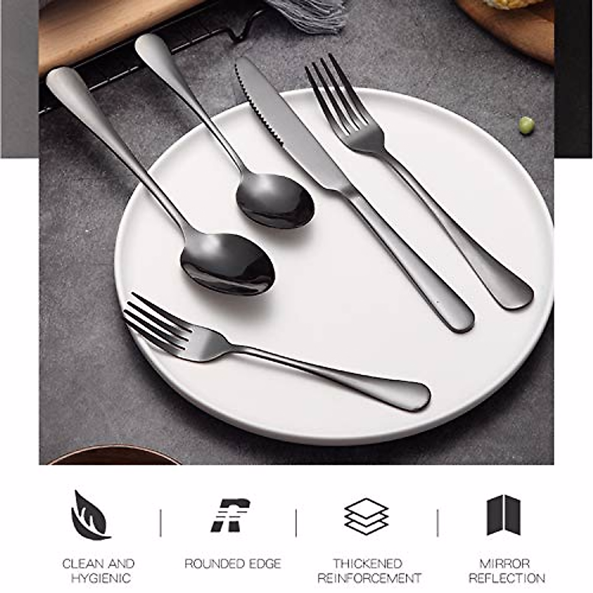 Portable Travel Utensils Set with Case 18/8 Stainless Steel Black Silverware Sets Include Knife Fork and Spoon with Case Reusable Utensil Set for Lunch Box and Camping (Black)