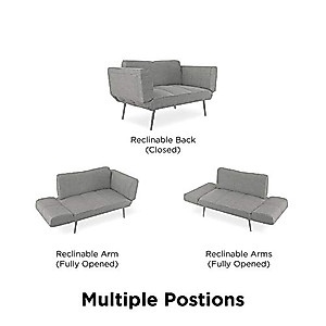 Novogratz Leyla Loveseat with Magazine Storage, Adjustable Sofa Bed Armrests to Convert into a Couch Sleeper, Light Gray Futon