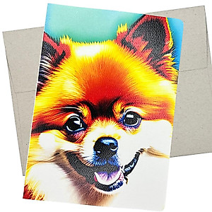 Brown Pomeranian Birthday Card (5X7 Inch and Blank Inside) Cute Pomeranian Thinking of You Card or Pom Thank You Note - 307