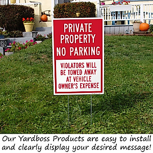 SmartSign 12" x 18" (2-Pack) Private Property No Parking Violators Towed Yard Sign with 15" Metal H-Stake, Double Sided, Large 160 mil Thick Corrugated Plastic Lawn Signs, Water Resistant, USA-Made