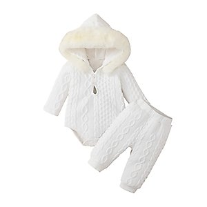 MIEKISA Baby Clothing Sets Girls Hooded Long Sleeve Romper and Pants Outfit (White, 3-6M)
