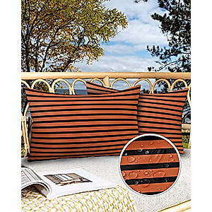 Halloween Pillow Covers Simple Stripe Halloween Lumbar Throw Pillow Cover for Patio Furniture Geometric Pattern Outdoor Waterproof Pillowcases Set of 2 Cushion Case for Sofa Couch Chair 20x12in