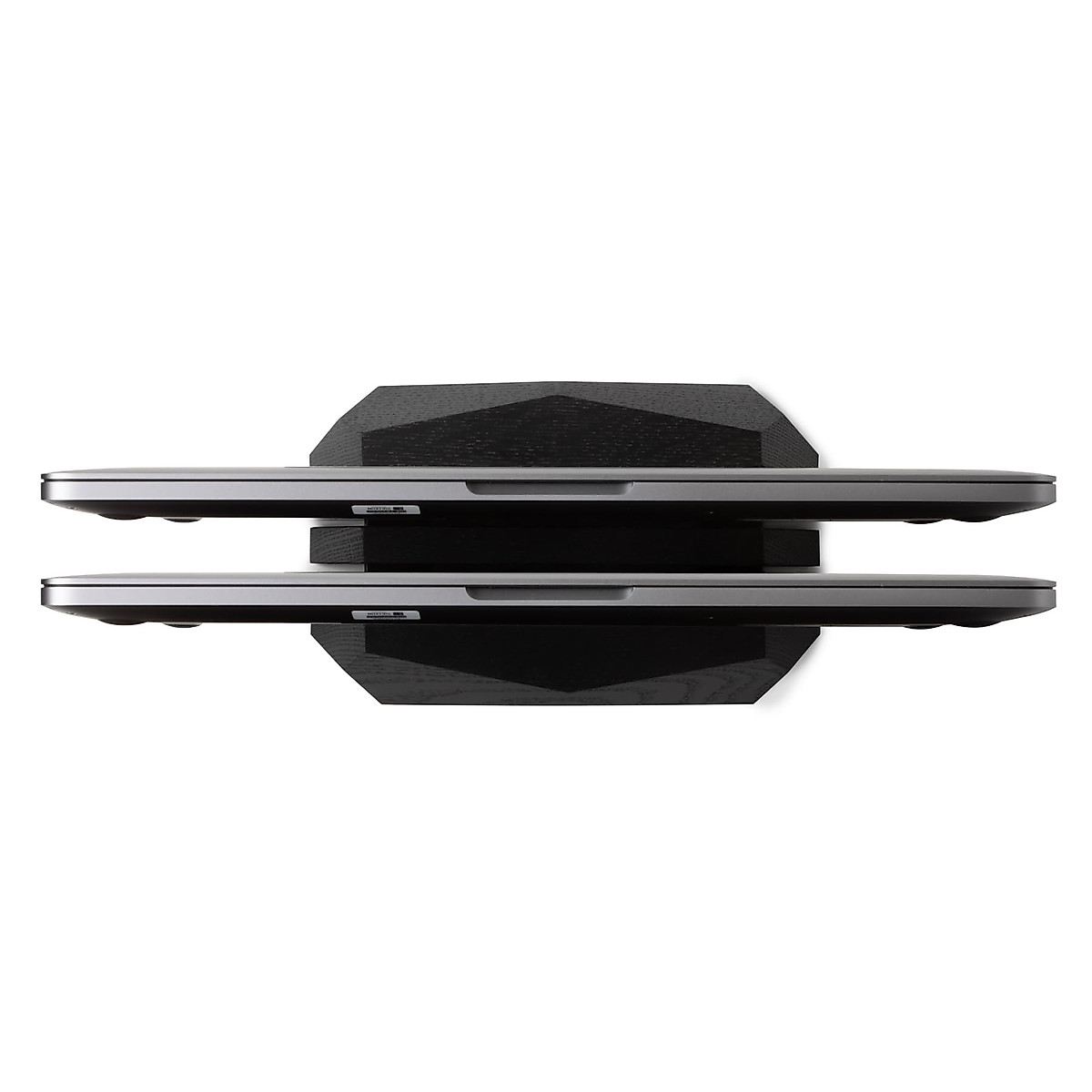 Oakywood Dual Laptop Vertical Stand, Natural Wood, Adjustable Dock, for Devices Up to 2 cm Thick, Compatible with All MacBook Pro Air iPad Surfaces, for Max. 2 Devices, Handmade, Black Stained Oak