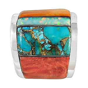 Wide Statement Ring in Sterling Silver Genuine Turquoise & Gemstones (SELECT color) (Multi, 8)