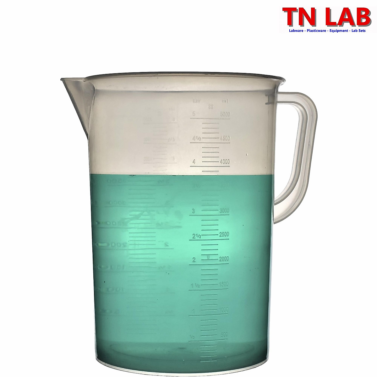 TN LAB Beaker Pitcher Measuring Cup Ultra-Strong Handle Polypropylene Plastic Graduated 5000ml 5L Holds 5.3 Quarts 1.25 Gallons