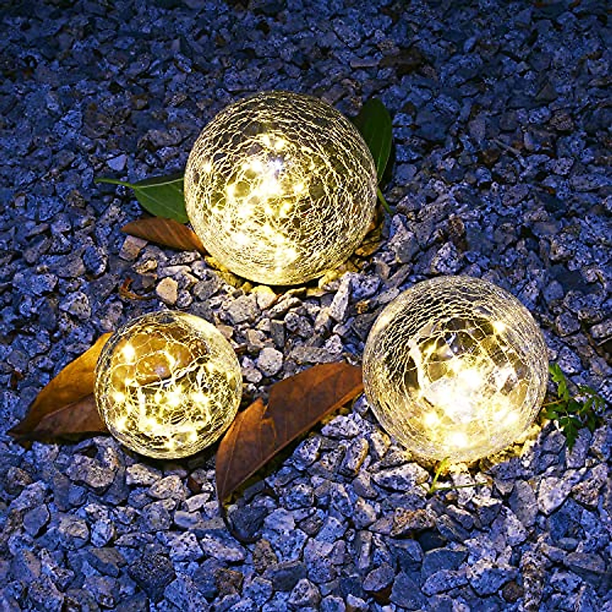 JIALINXIA Solar Lights Outdoor Garden Decor, 1 Pack Cracked Glass Ball Waterproof Warm White LED for Outside Decorations Pathway Patio Yard Lawn Gardening Gifts Accessories, 1 Globe (4.7")