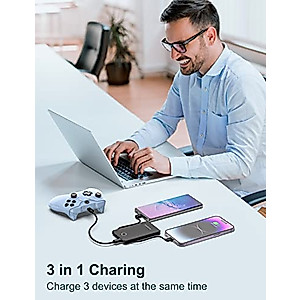 6000mah Ultra Slim Built in Cables Power Bank, Card Size Built in USB C Cords Battery Pack Portable Charger for phones, 3 Output External Battery Pack Compatible with iPhone, Samsung and Heated Vest